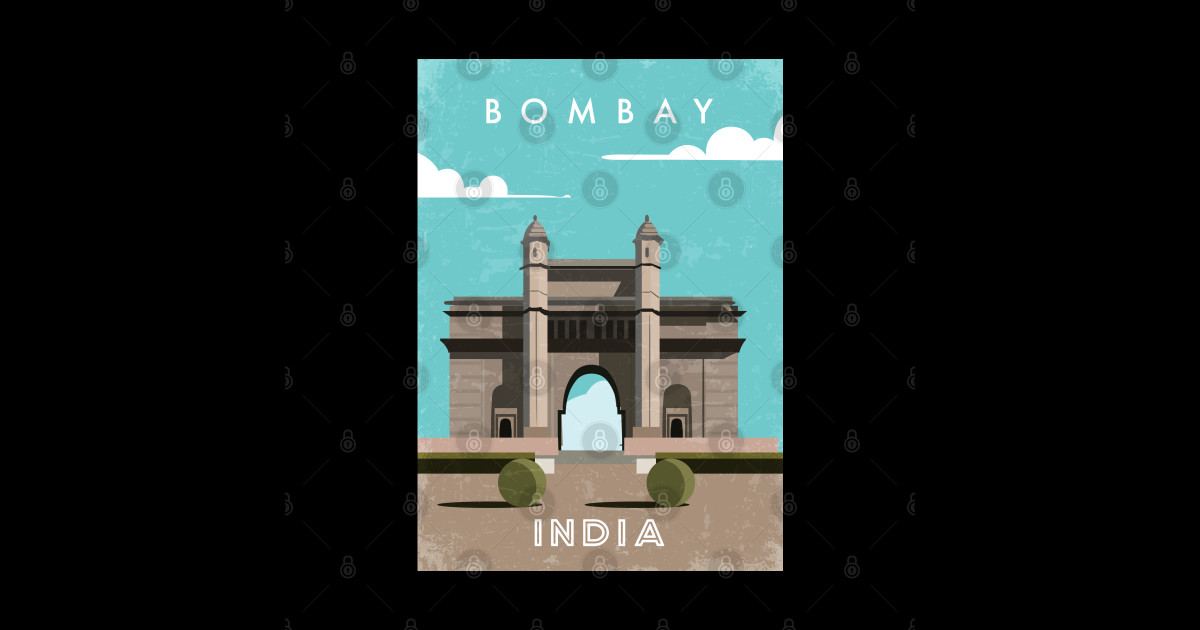 Bombay, India. Retro travel poster - Bombay India - Sticker | TeePublic