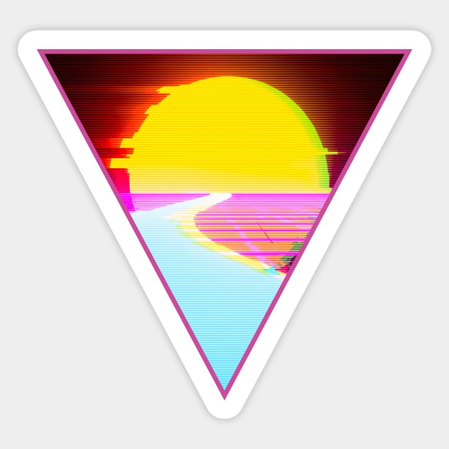 Glitched Synthwave Sunset - Synthwave - Sticker | TeePublic