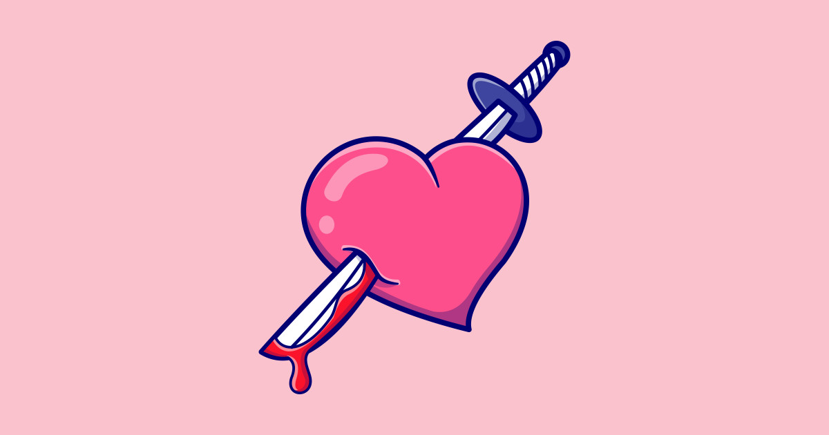 Heart Stabbed Heart Cartoon - Heart Stabbed Heart Cartoon - T-Shirt ...