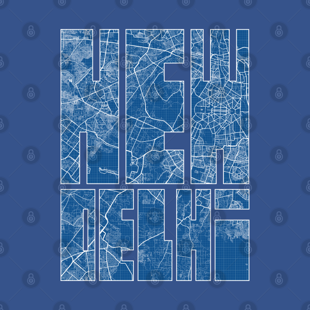 New Delhi, India City Map Typography - Blueprint - New Delhi - T-Shirt ...