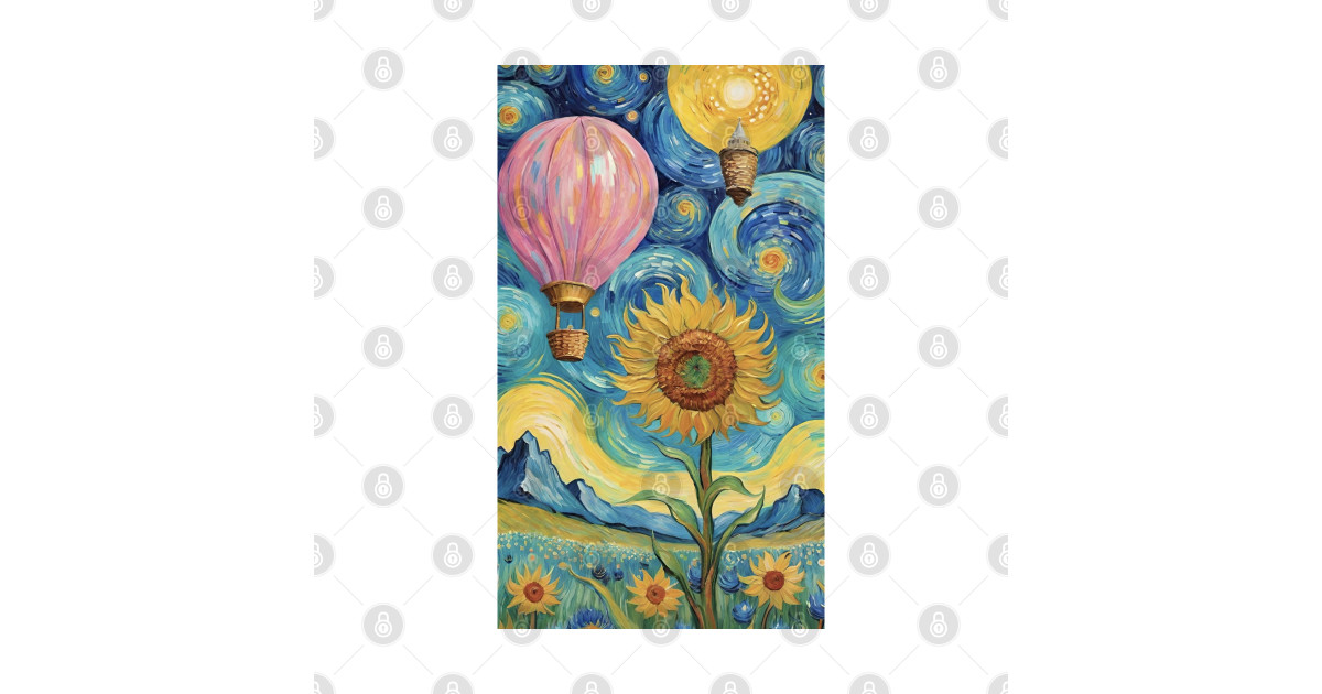 Aerial Van Gogh: Starry Sunflower Skyline - Van Gogh - T-Shirt | TeePublic