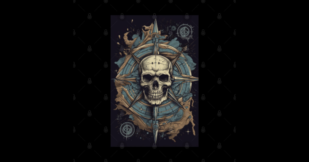 Cartoon Compass Rose Skull Skull Sticker Teepublic