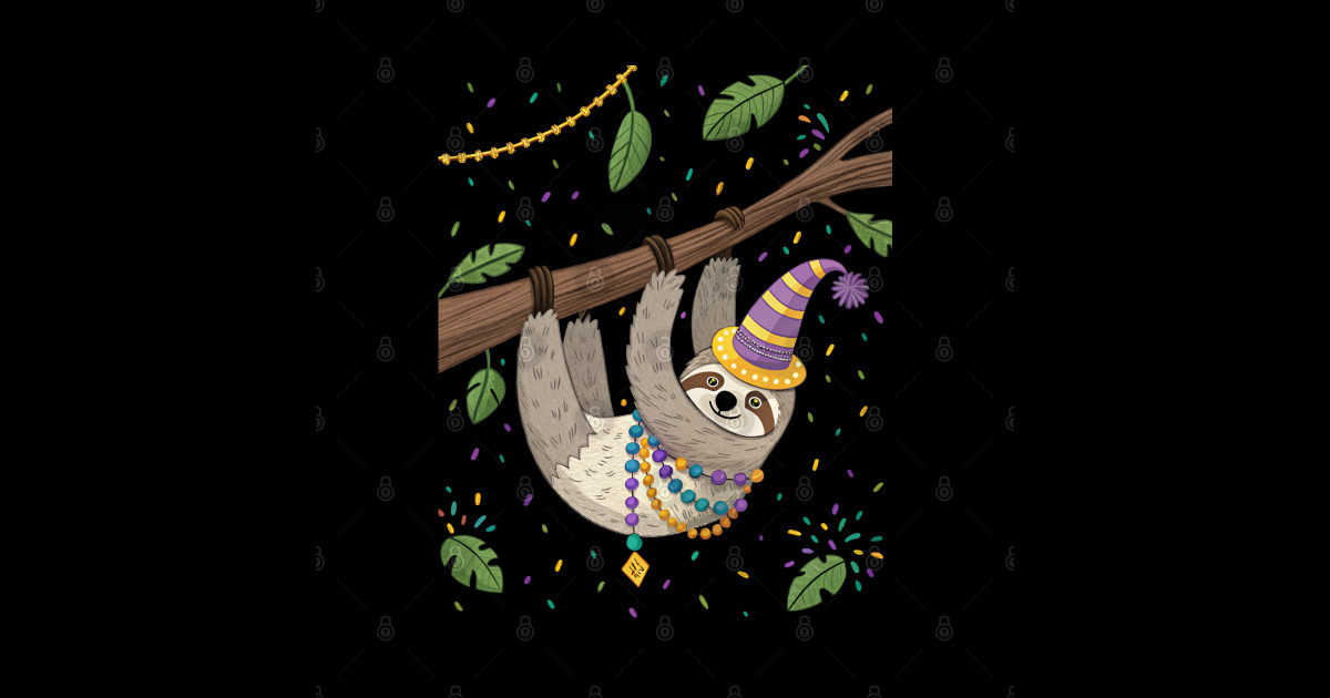 Jester Sloth Lazy Day Animal Cute Funny Mardi Gras Carnival - Funny ...
