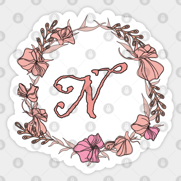 Letter N Rose Pink Initial Monogram - Letter n - Letter N - Sticker ...