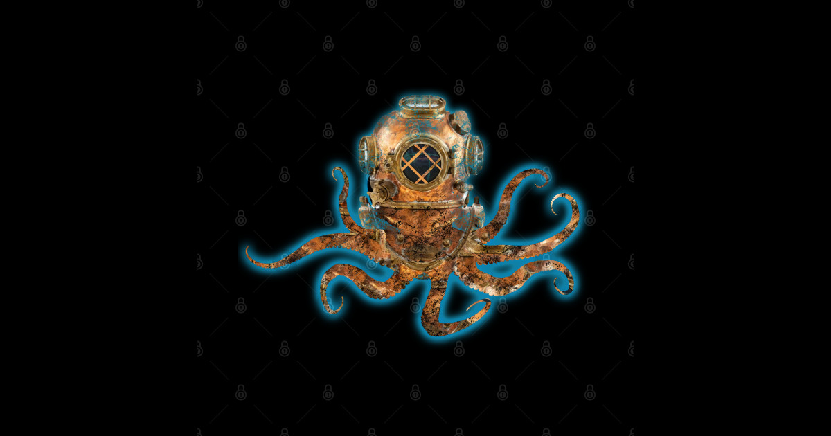 Cthulhu Vintage Diving Helmet - Cthulhu - Sticker | TeePublic