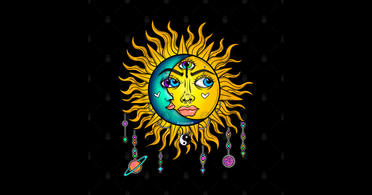 Trippy sun and moon - Sun And Moon - Sticker | TeePublic
