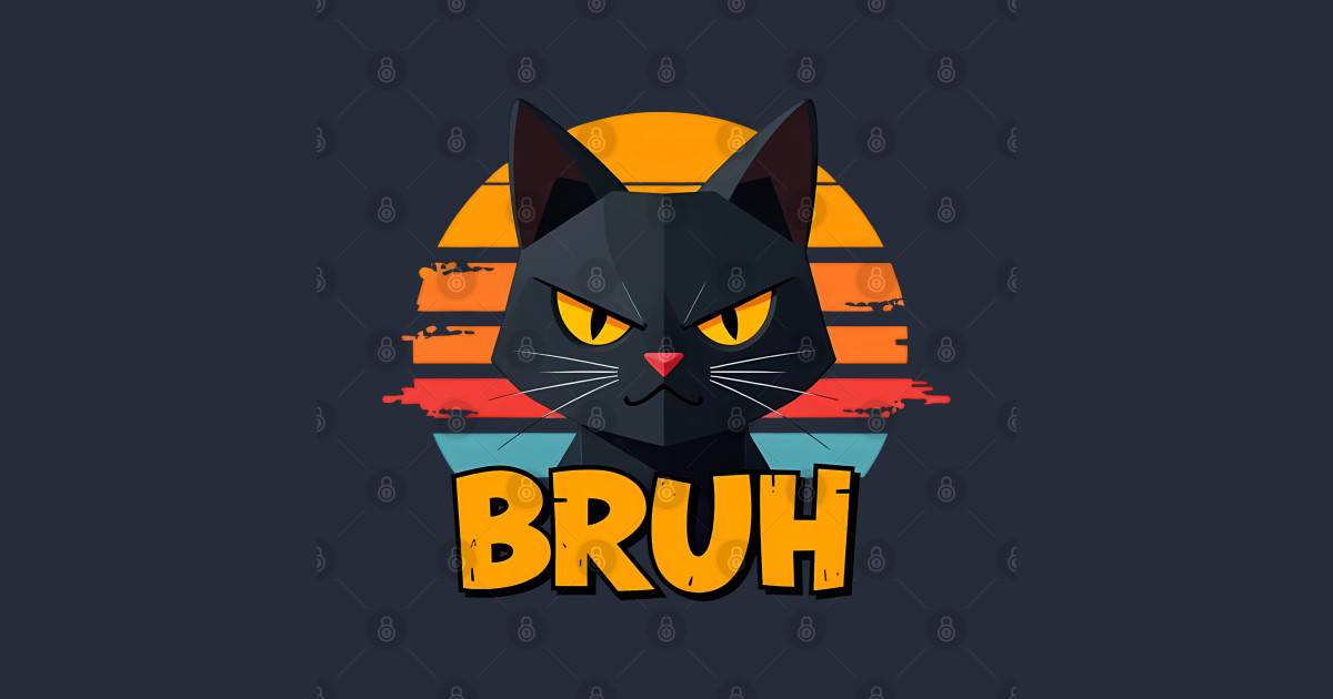 Bruh Black Cat Sunset Meme Art - Bruh Cat - T-Shirt | TeePublic