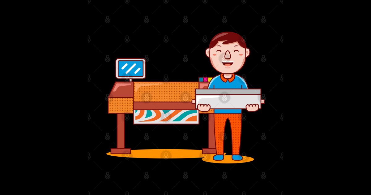Cute Print Worker Cartoon - Print Worker Cartoon - Sticker | TeePublic