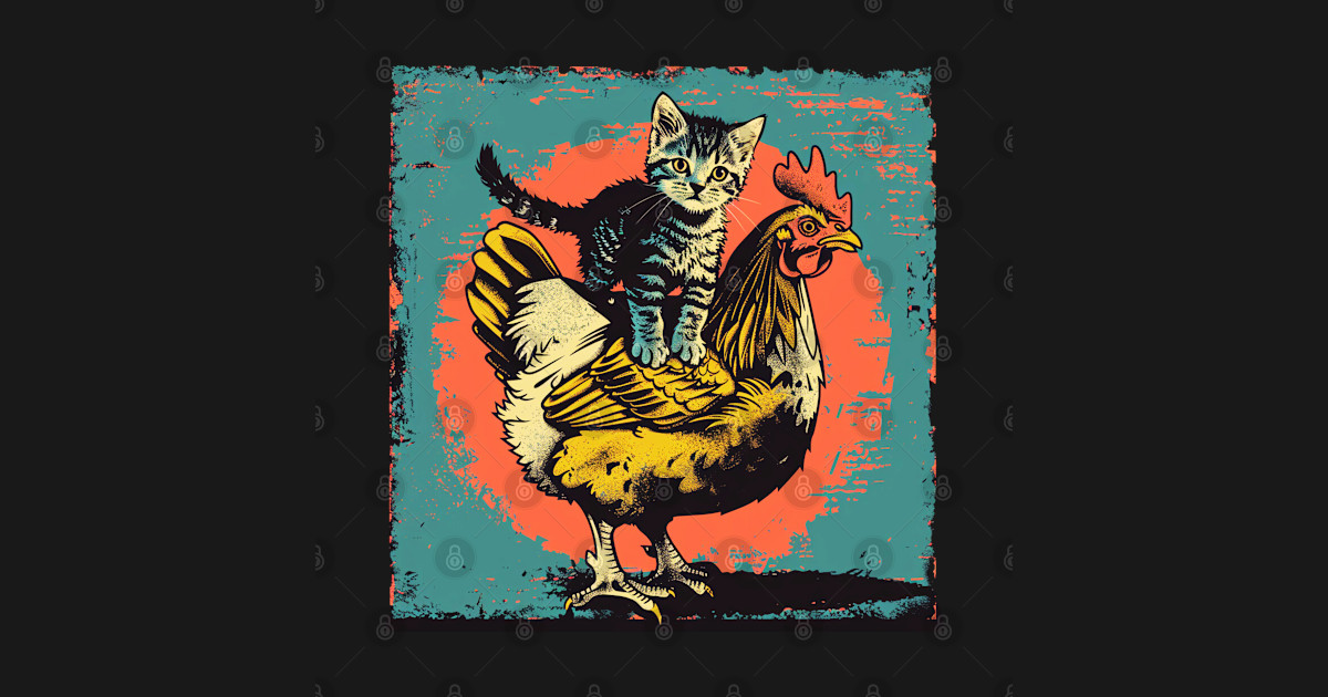 Funny Cat Riding a Chicken - Funny Cat - T-Shirt | TeePublic