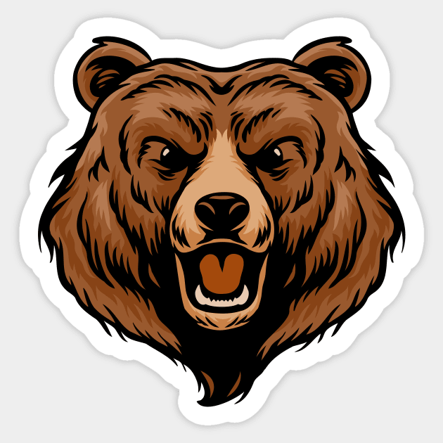 roaring angry bear head - Angry Bear - Sticker | TeePublic