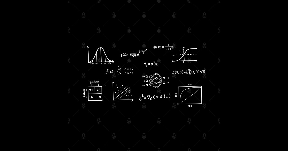 Machine Learning Equations and Graph - Black and White - Machine ...