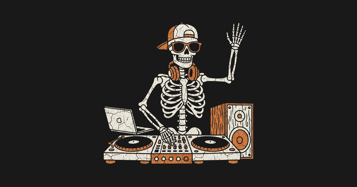 Skeleton DJ Turntable Music Skull Halloween Rave Party Cool - Skeleton ...