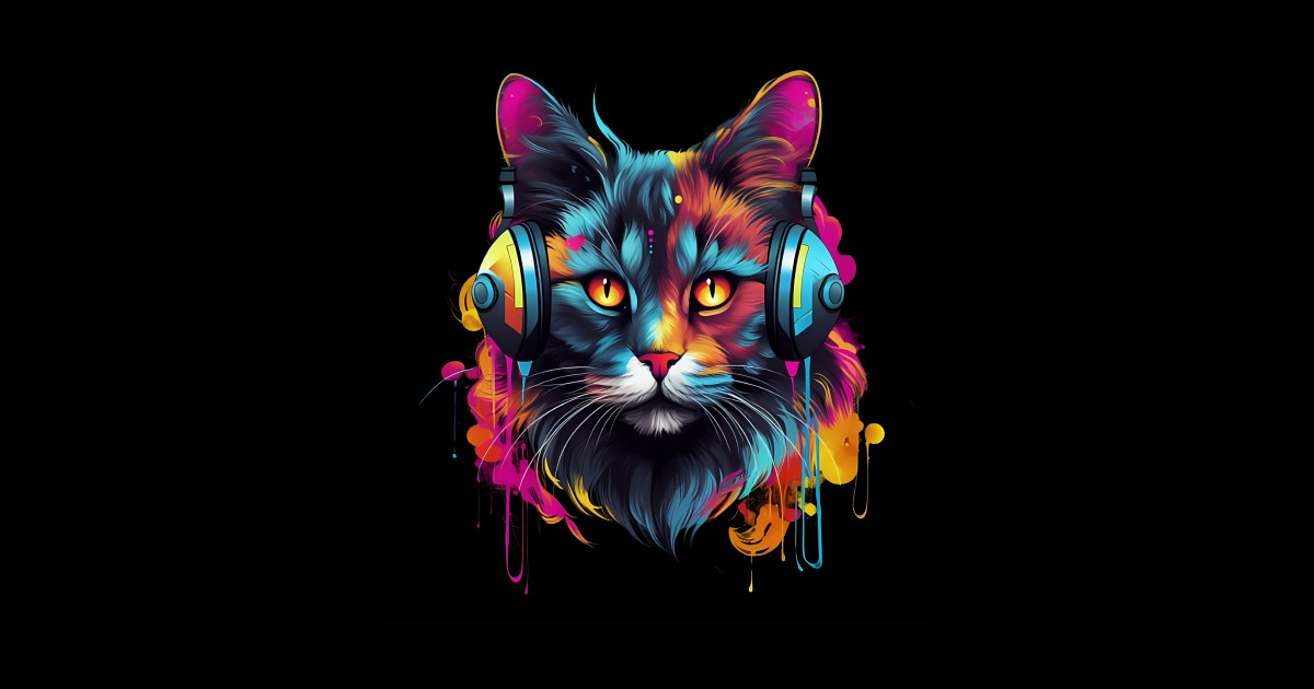Urban Purr: Graffiti Cat Vibing in Headphones - Urban Graffiti Cat ...