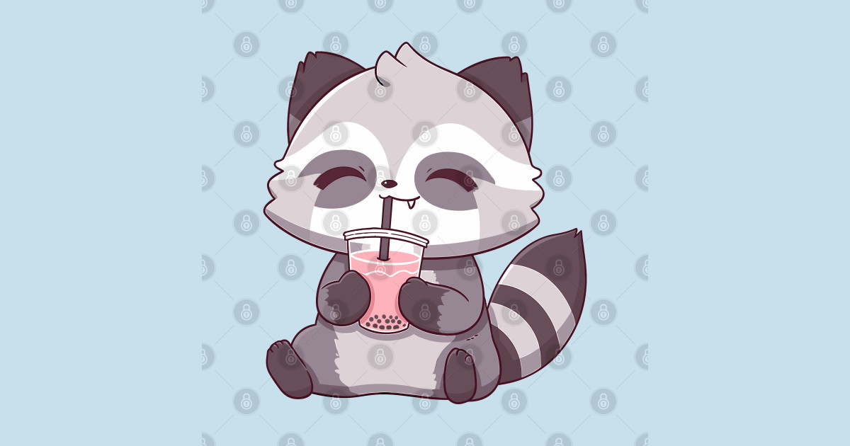 Cute Raccoon Drinking Boba - Raccoon - T-Shirt | TeePublic