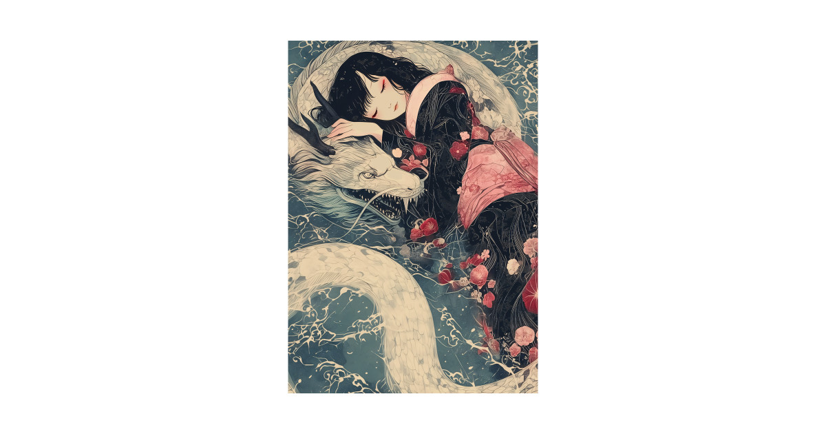 Geisha dragon in water 7203 - Geisha Japanese Japan Woman Anime - T ...