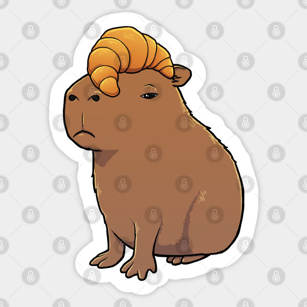 Capybara with a Croissant on its head - Capybaras - Sticker | TeePublic