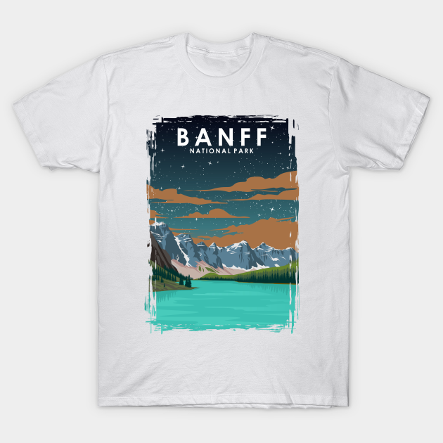 Banff National Park Vintage Minimal Retro Travel Poster at Night ...