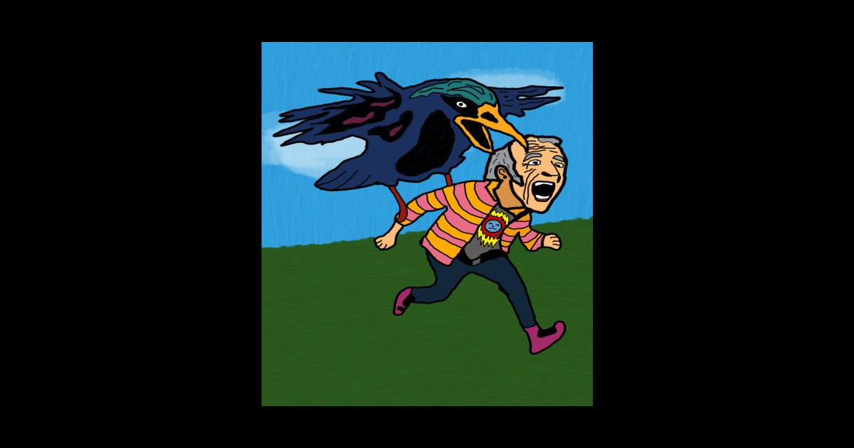 drawing crow chasing man - Drawing Illustration - Sticker | TeePublic