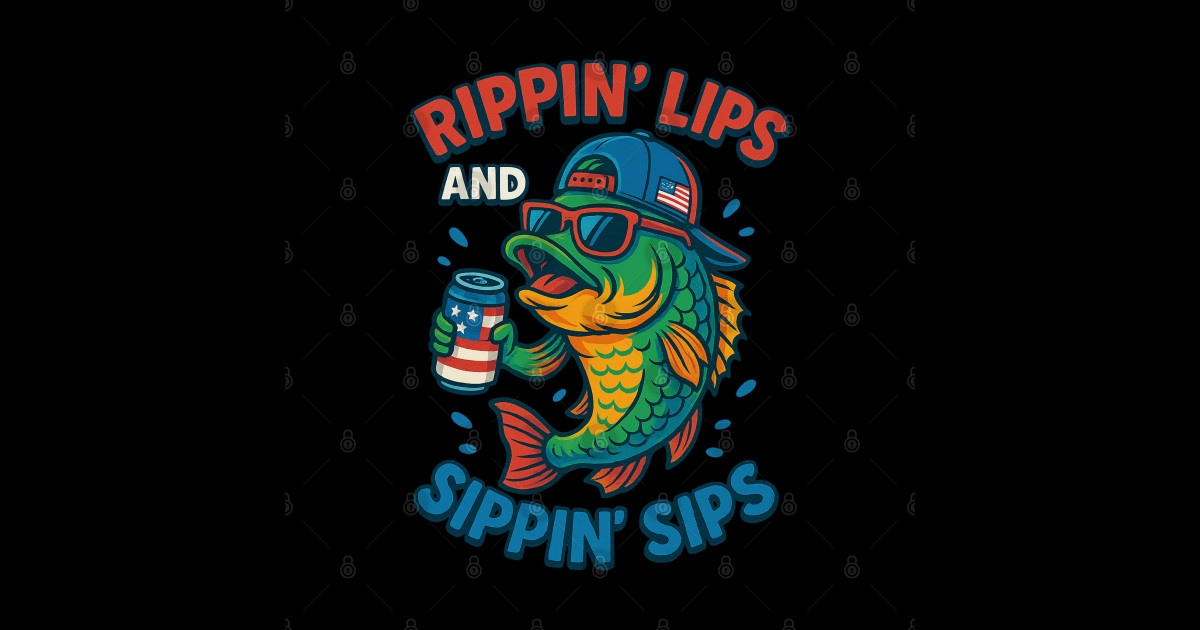 Rippin’ Lips and Sippin’ Sips Retro Patriotic Fishing Shirt - New ...