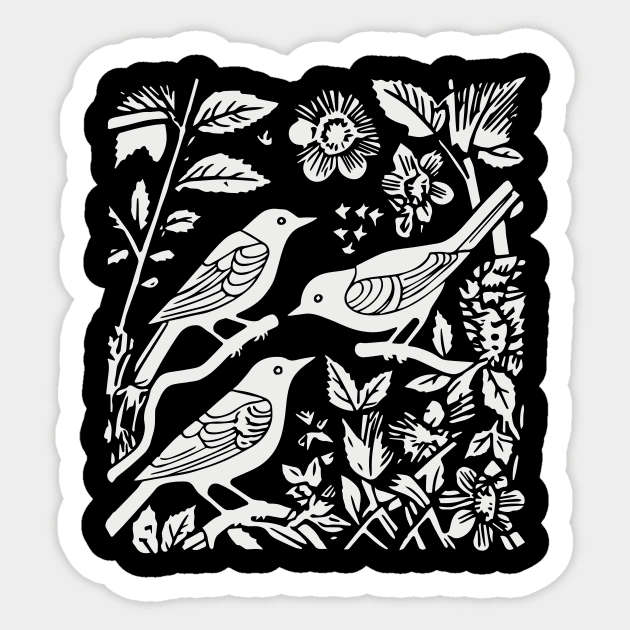 Lino Cut Birds - Lino Cut - Sticker | TeePublic