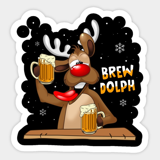 Brewdolph Reindeer Rudolph Beer Drinking Christmas - Rudolph - Sticker ...