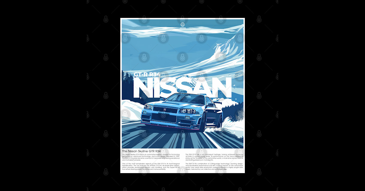 Blue Nissan Skyline GTR R34 Flat - Jdm - Posters and Art Prints | TeePublic