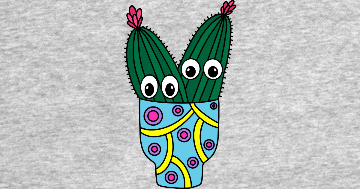 Cute Cactus Design #289: Potted Cacti In Funky Pot - Cactus - T-Shirt ...