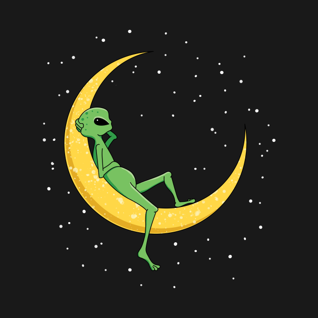 Alien Chilling on Crescent Moon - Alien - Hoodie | TeePublic