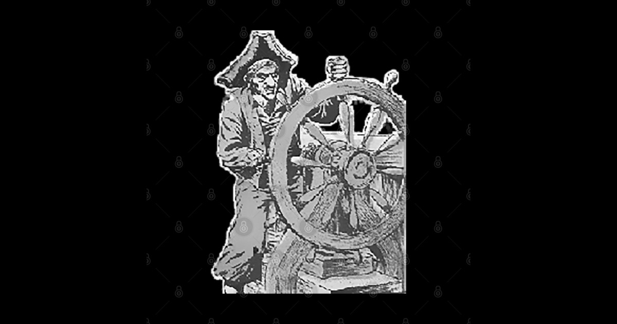 Pirate guiding the helm of the boat - Ship Rudder - Sticker | TeePublic