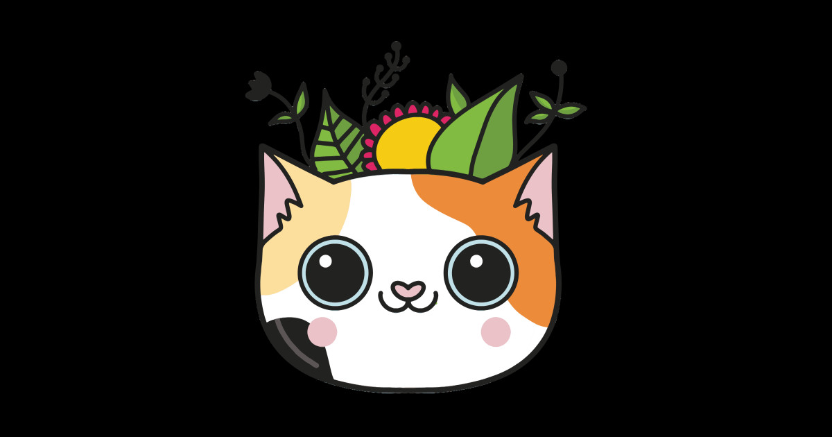 Calico Cat with Flowers and Leaves - Cat - Sticker | TeePublic