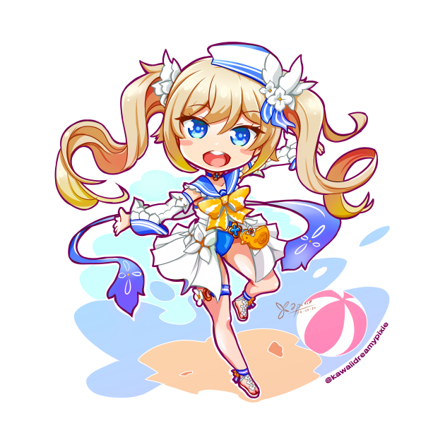 Anime Genshin impact Barbara chibi fanart in summer clothing ...