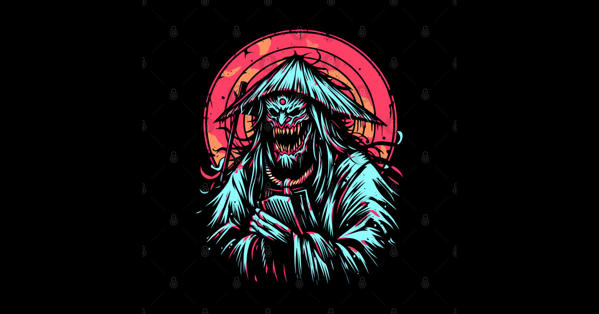 Japanese horror monk - Japanese Horror - Sticker | TeePublic