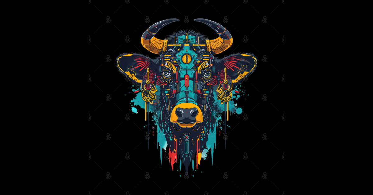 The Cyber Cow - Psychedelic Cow - Sticker | TeePublic