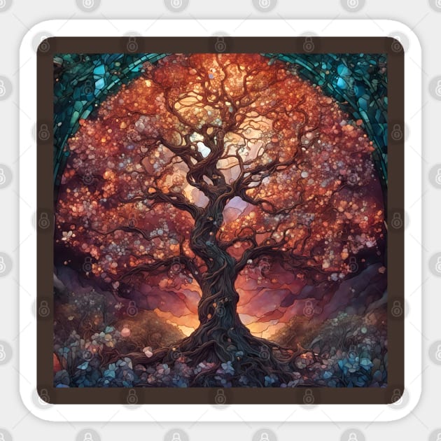 Stained Glass Glowing Gnarled Apple Tree - Apple Tree - Sticker | TeePublic