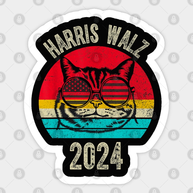 Harris Walz Cat 2024 vintage - Harris Walz - Sticker | TeePublic