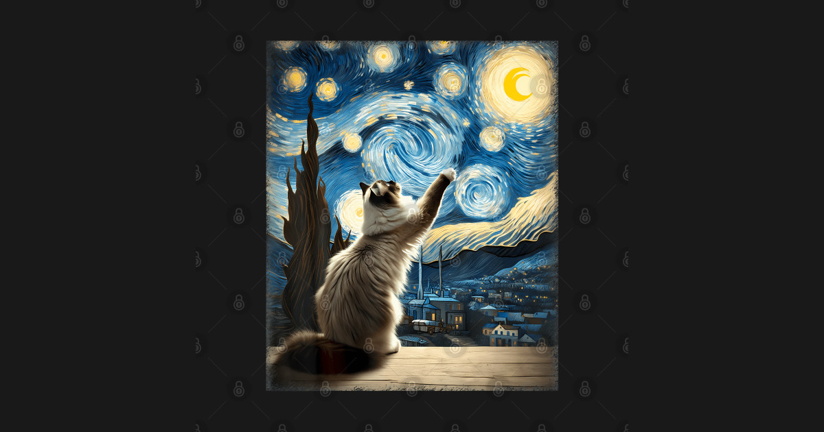 Van Gogh Starry Night Style Artistic Ragdoll Cat - Van Gogh Cat - T ...