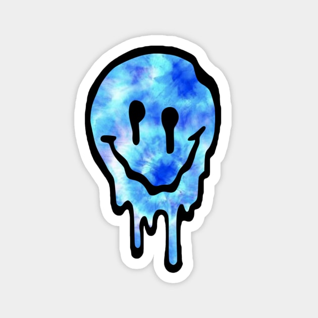 Blue Tye Dye Drippy Smiley Face - Sticker - Magnet | TeePublic
