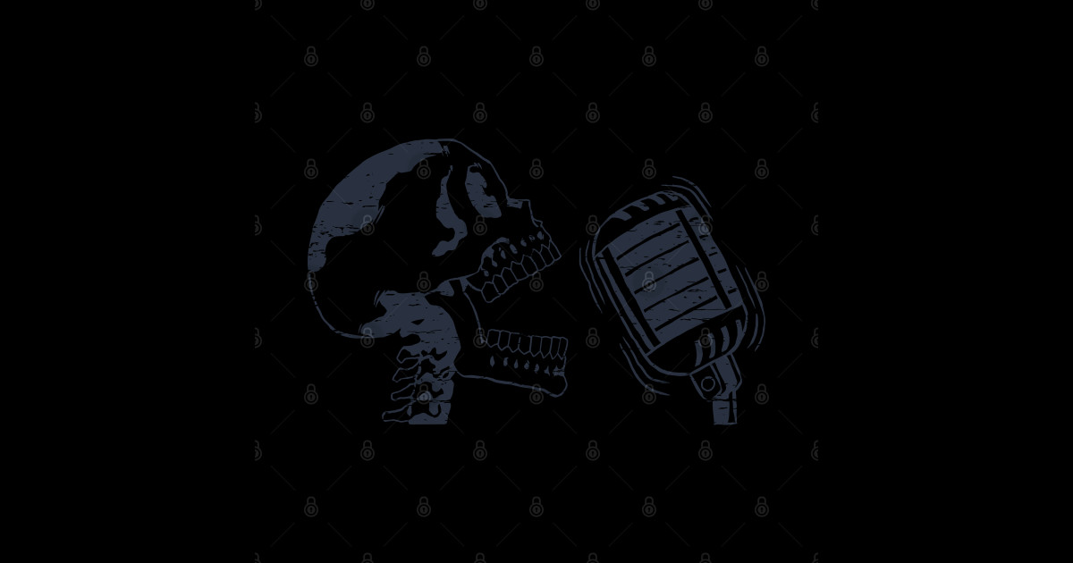 Singing Skull Retro Black Colored Distressed Line art - Skull - Sticker | TeePublic