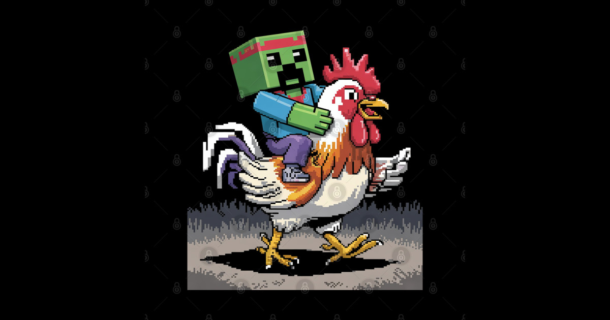 Zombie Riding Chicken Pixel Art Gamer Kids - Zombie Riding Chicken ...