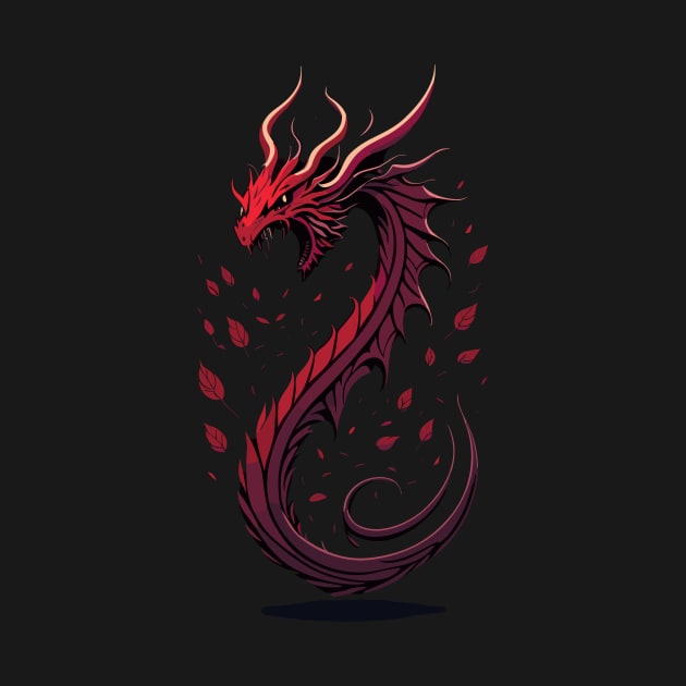 Enchanting Dragon Vector Art: Monochromatic Red, Front-Facing, Magic ...