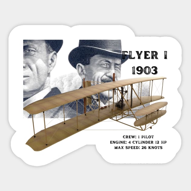 flyer 1 brothers aircraft design - Wright Brothers - Sticker | TeePublic