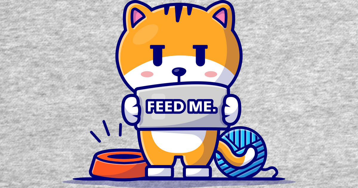 Cute Cat Hungry Cartoon Vector Icon Illustration - Hungry - T-Shirt ...