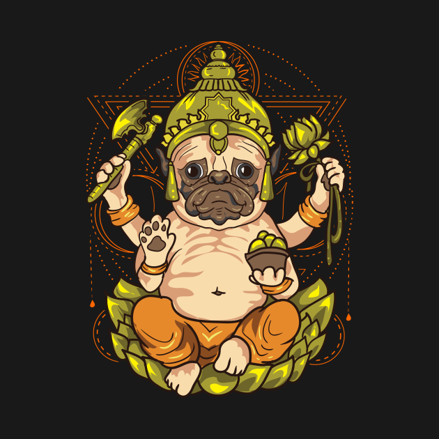Pug Dog Chieftain God Buddha Yoga Meditate Zen - Pug Dog - T-Shirt ...
