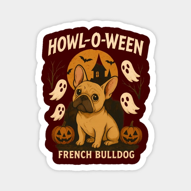 Halloween French Bulldog Howl-o-ween Haunted House Ghosts Illustration ...