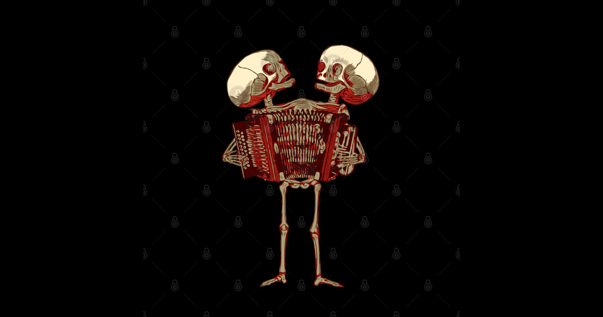 Siamese Twins Skeleton Playing The Accordion - Siamese - Sticker ...