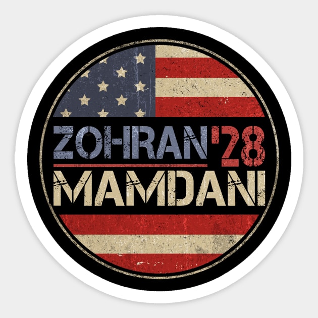 Zohran Mamdani cricle usa flag 2028 vintage - Zohran Mamdani - Sticker ...