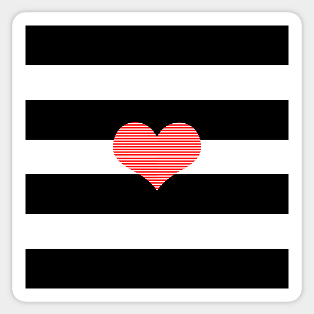 Heart - strips - black and white. - Heart - Sticker | TeePublic