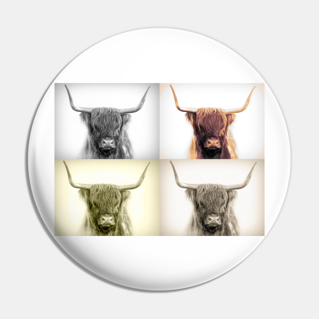 Highland Cattle Pop Art - Highland Cow - Pin | TeePublic
