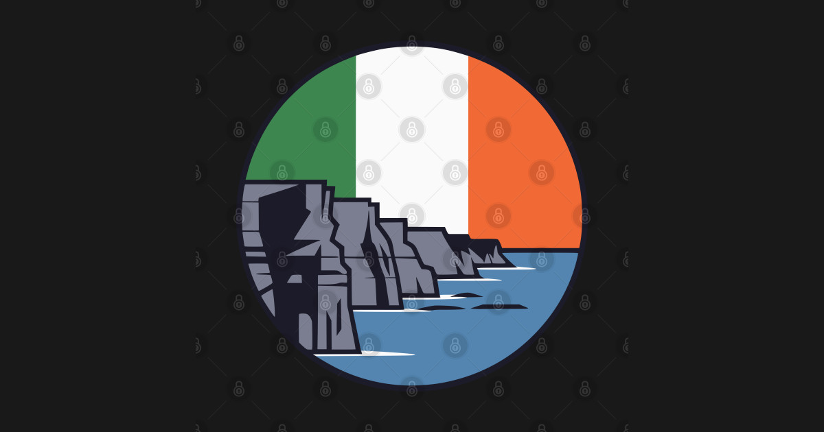 Cliffs of Moher Vector Graphic Design Art with Irish Flag - Ireland ...