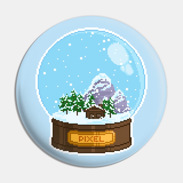 Pixel Art Snow Globe - Pixel Art - Pin | TeePublic